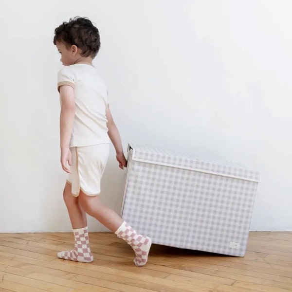 3 Sprouts Toy Chest Recycled Fabric - Beige Gingham - Baby Charlotte Canada