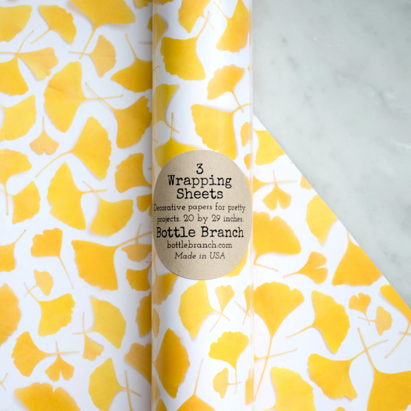 Bottle Branch Gift Wrap - Yellow Ginko Leaves - Baby Charlotte Canada