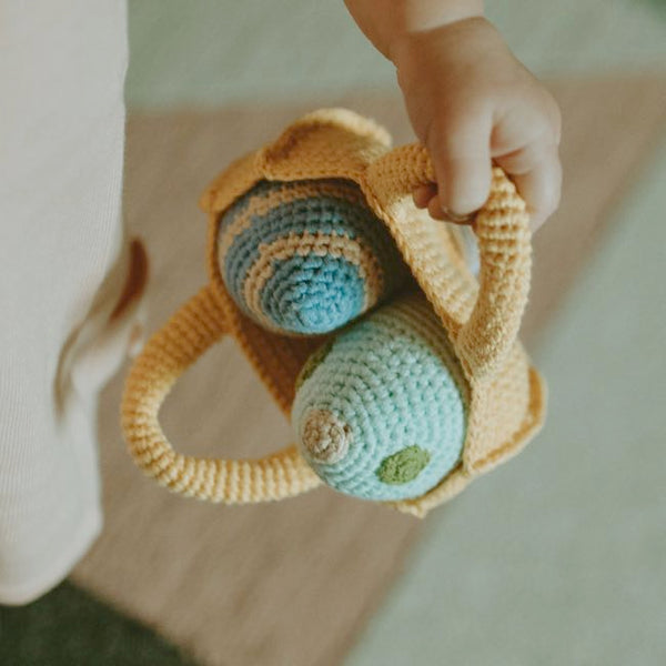 Pebble Easter Egg Baby Toy - Blue Stripe - Baby Charlotte Canada
